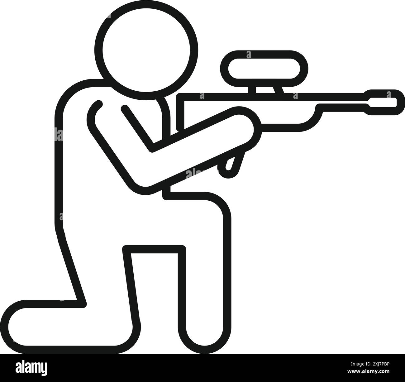 Simple icon of a paintball player kneeling and aiming with his ...