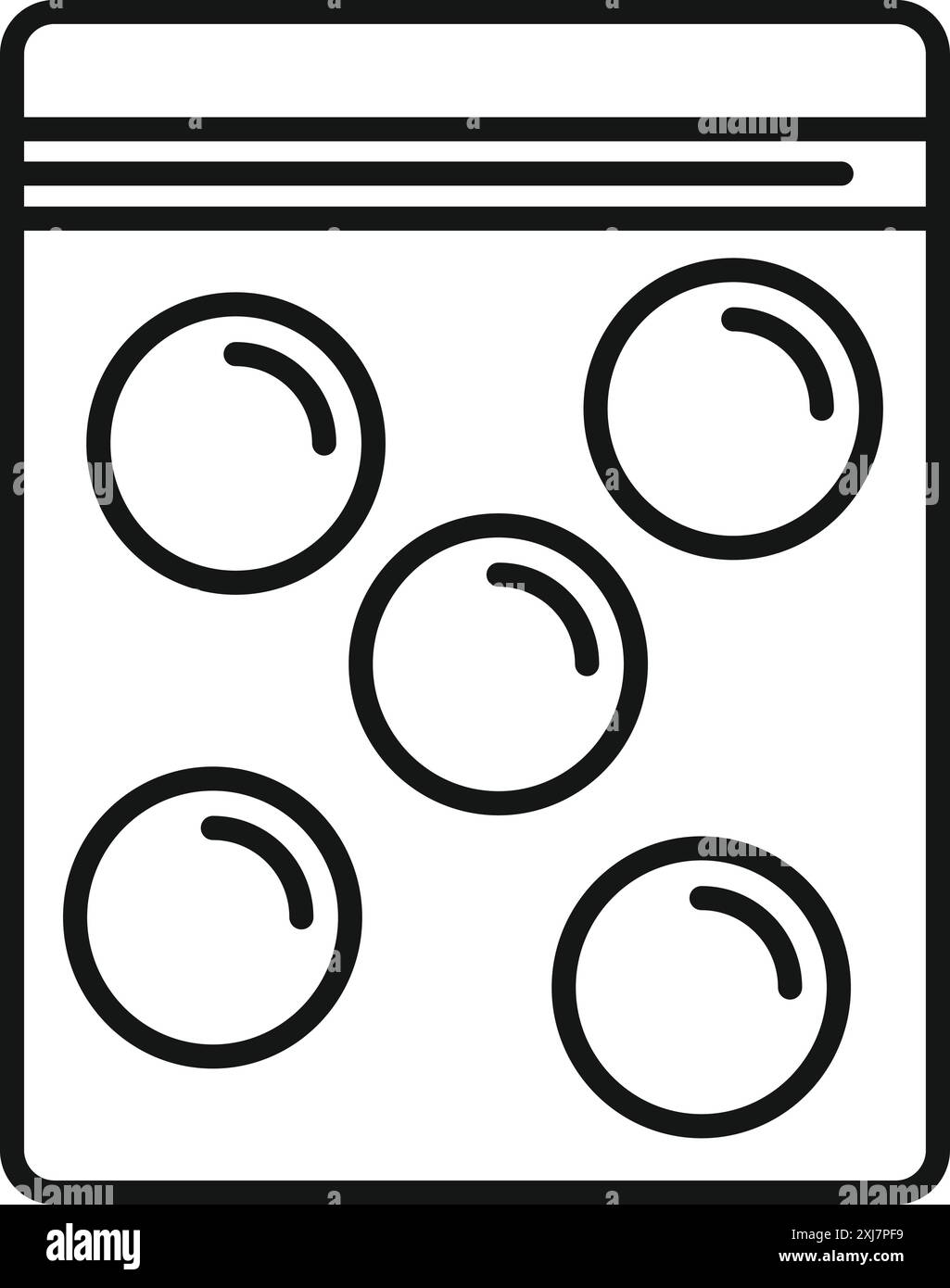 Line drawing of a zip lock bag containing a set of six white round ...