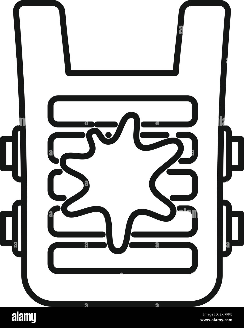 Line art icon of a bulletproof vest with a star shape, symbolizing law ...