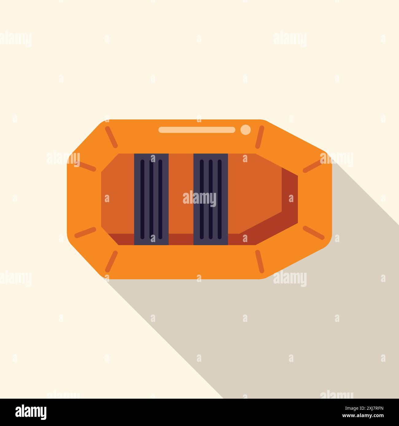Minimalist illustration of an orange inflatable life raft floating on ...