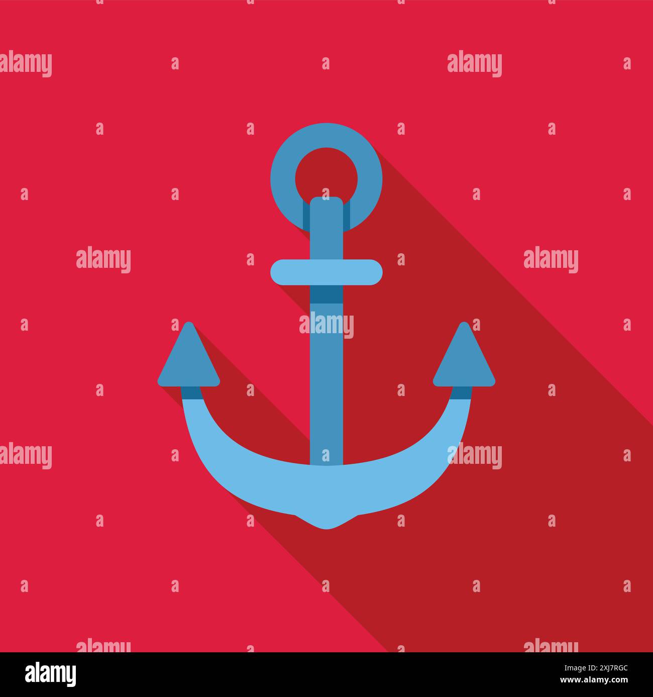 Blue anchor casting a long shadow on a red background, perfect for ...