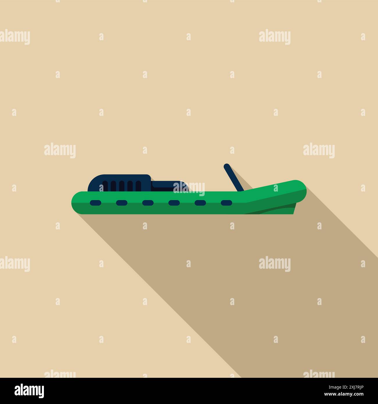 Green inflatable motor boat floating on water surface, simple trendy ...