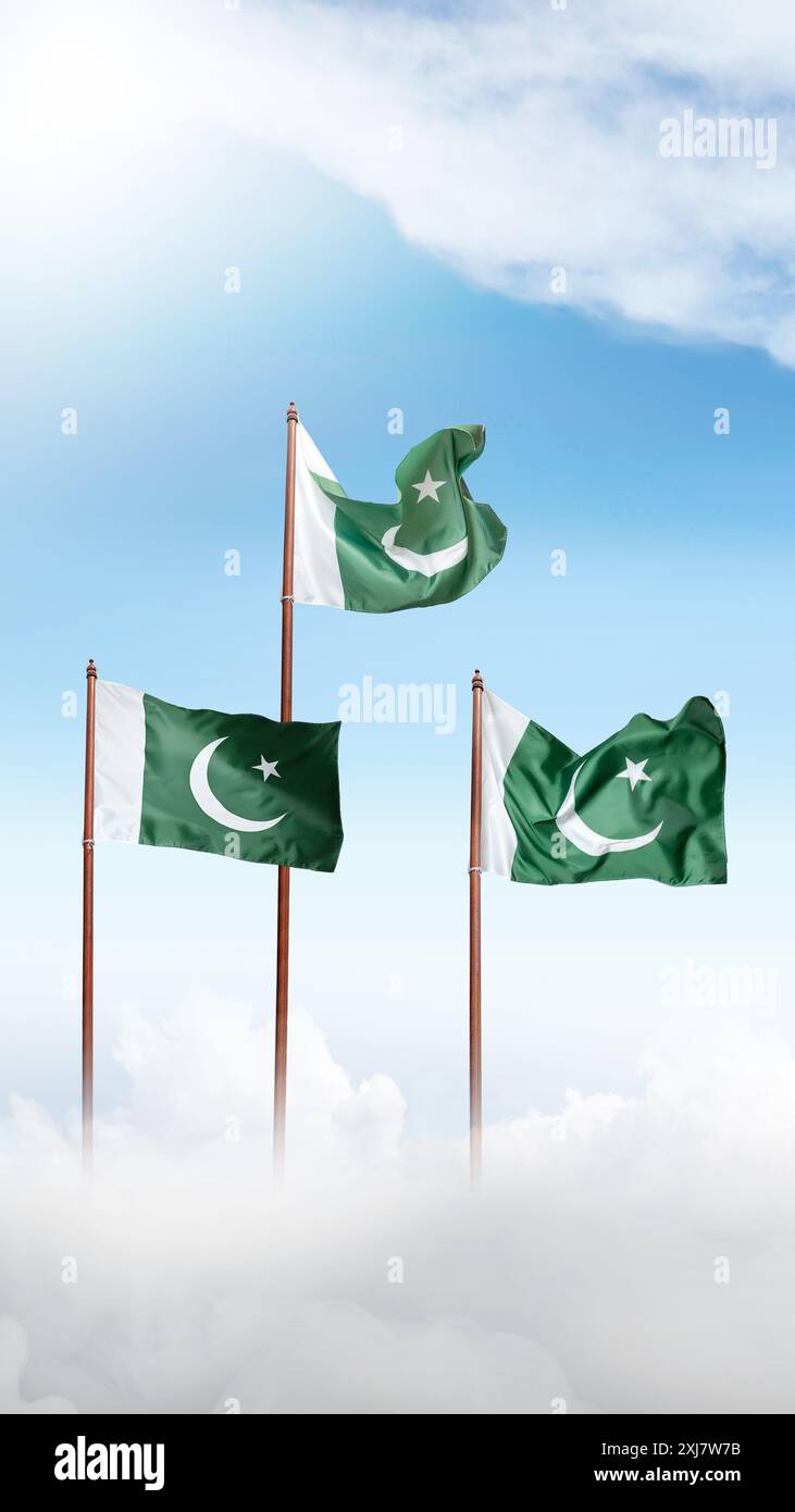 Pole with Pakistan flag waving in the air. Pakistan Independence Day ...