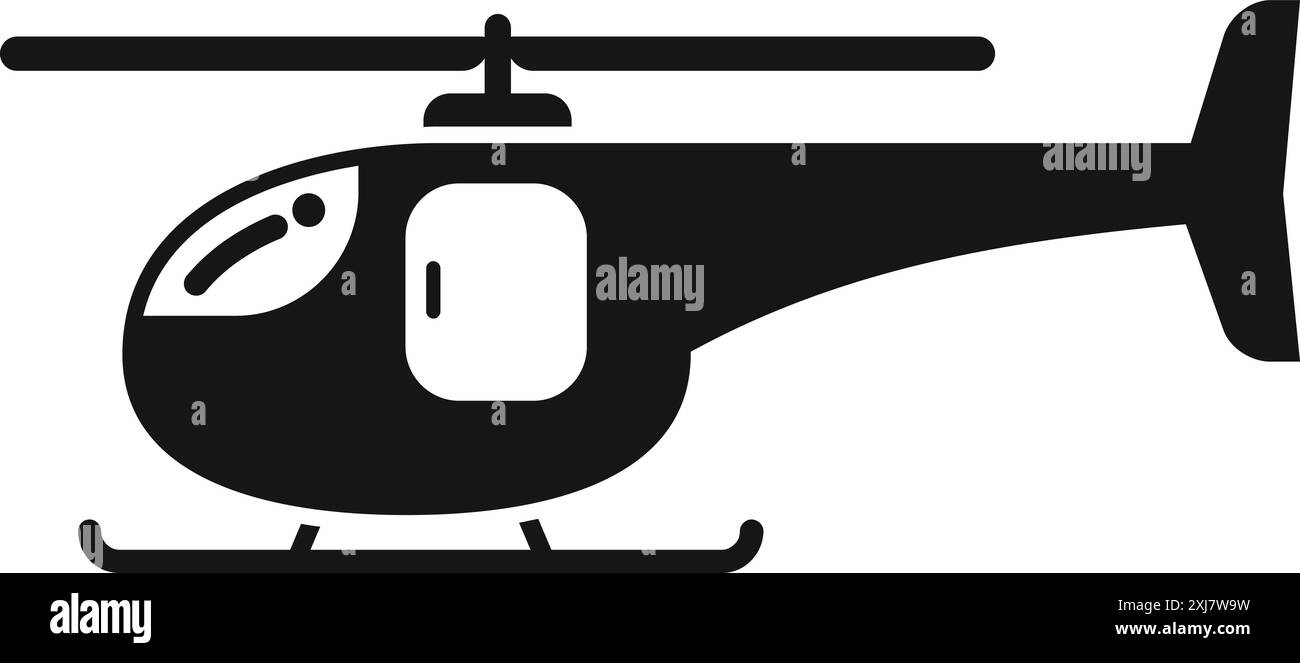 Simple black and white icon of a helicopter standing on landing skids ...