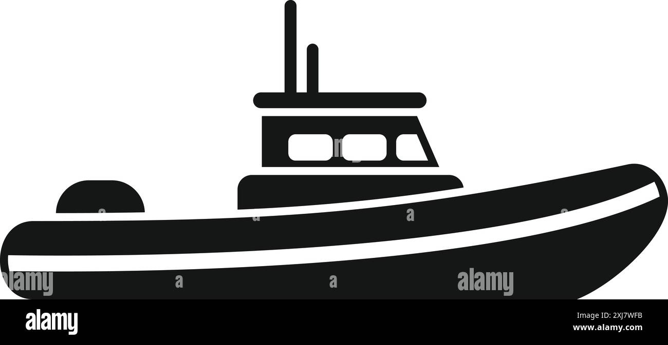 Simple black icon of inflatable boat, side view, isolated on white ...