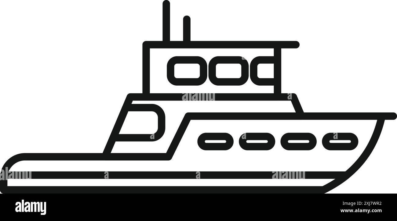Black and white line drawing of a passenger ferry boat floating on ...