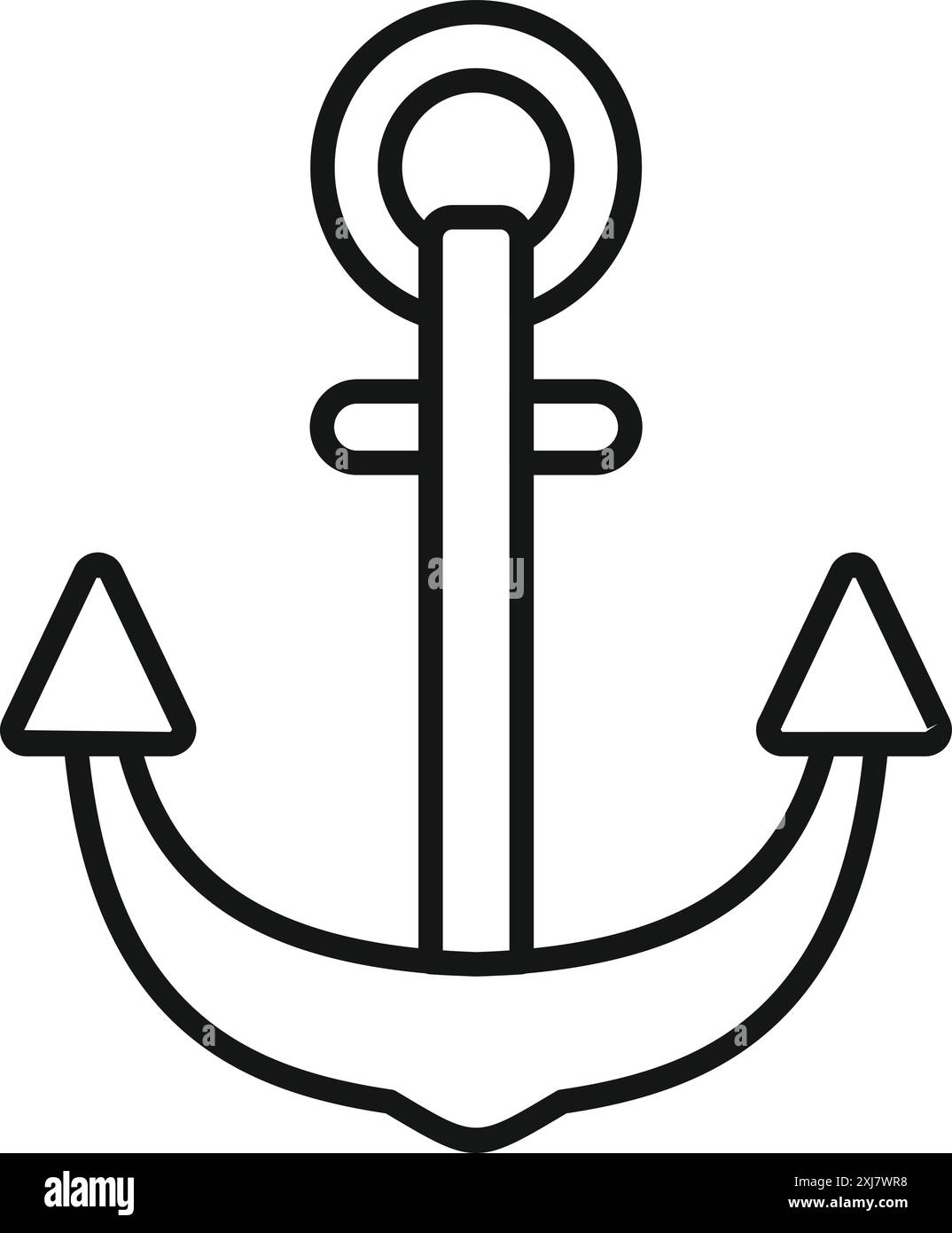Simple black and white line art illustration of a classic ship anchor ...