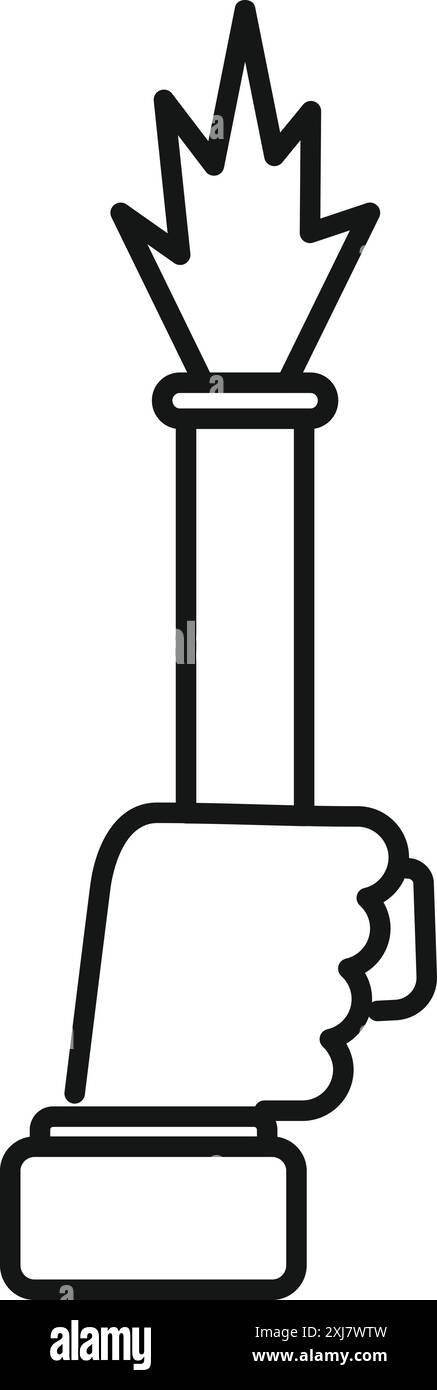 Line art icon of a hand holding a burning torch, symbolizing victory ...