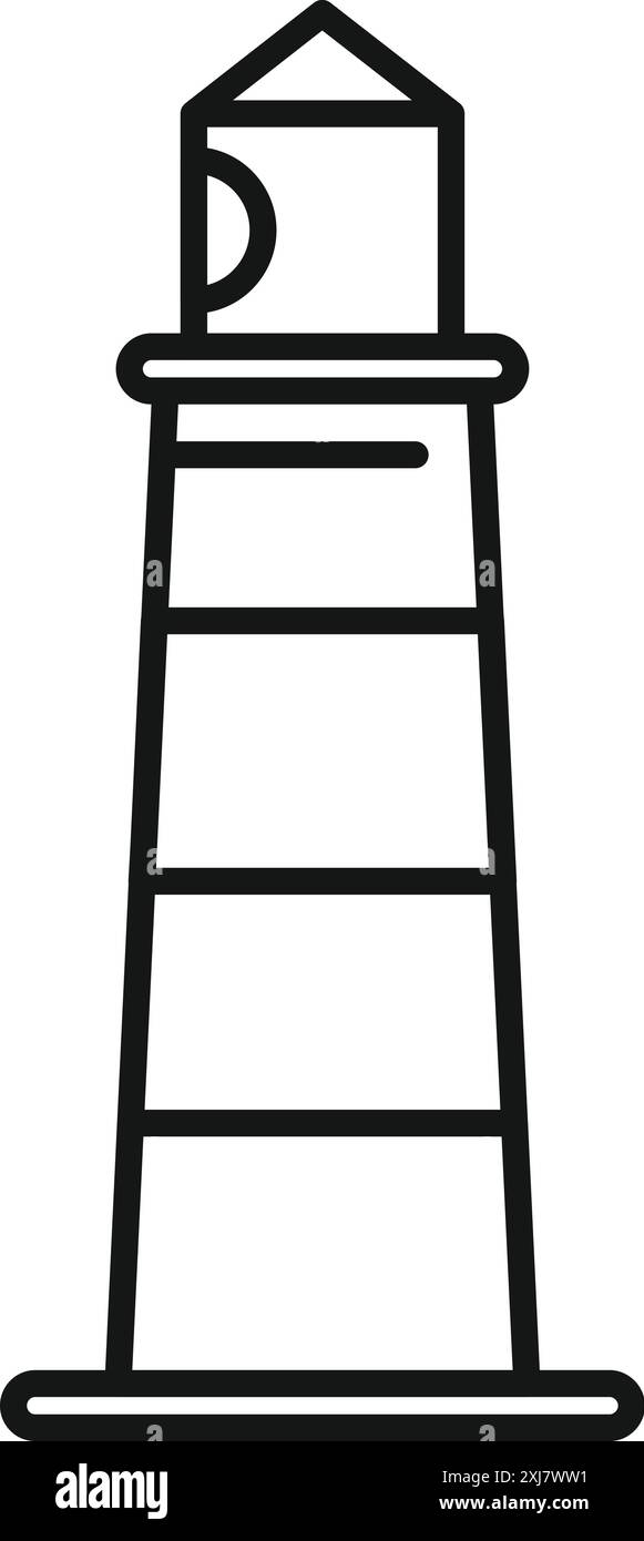 This simple black and white icon depicts a tall lighthouse standing as ...