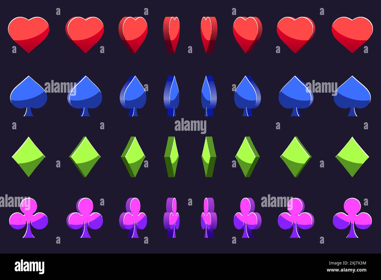 Cartoon collection of 3D symbols poker cards, vector animation game ...