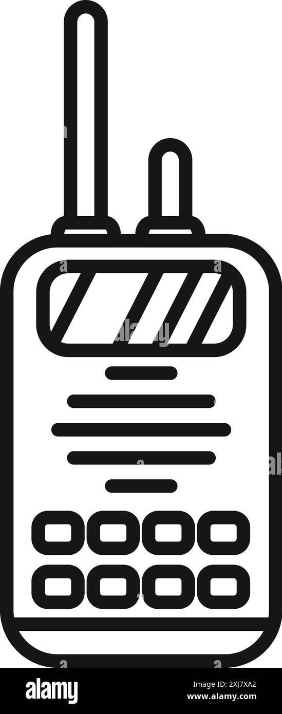 Line drawing of a portable radio transceiver with antenna, used for ...