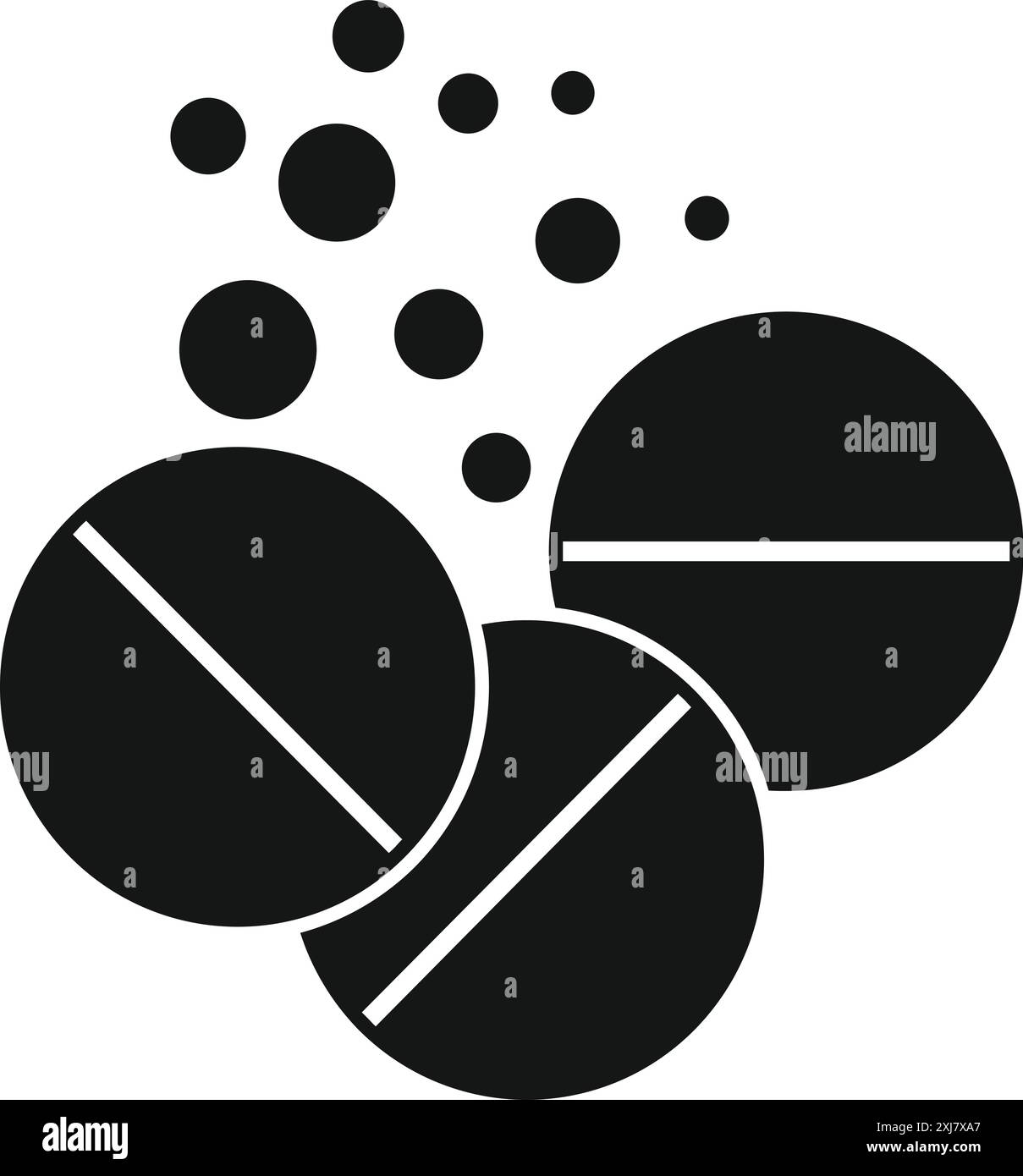 Black and white illustration of round tablets falling creating an ...