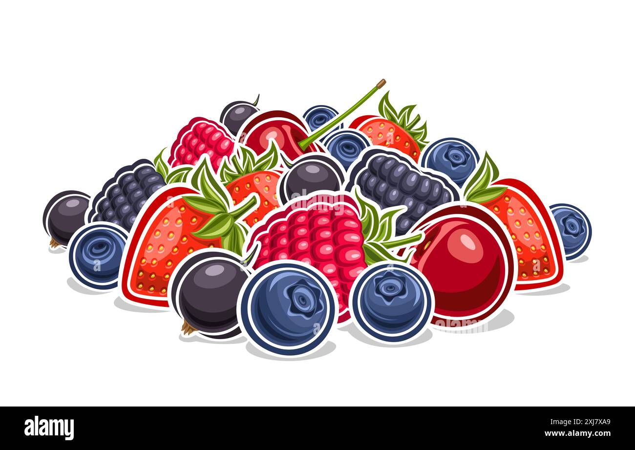 Vector Berry Pile, decorative horizontal poster with outline ...