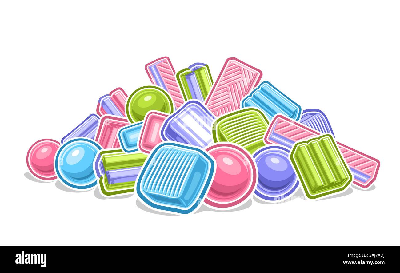 Vector Bubble Gum Pile, decorative horizontal poster with cartoon design vibrant various ...
