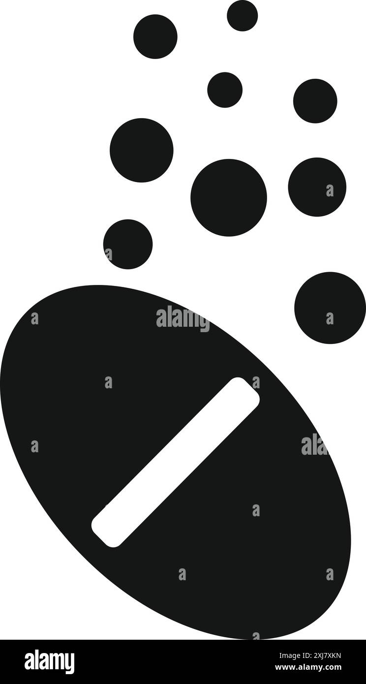 Simple icon of a black pill dissolving with bubbles, representing ...