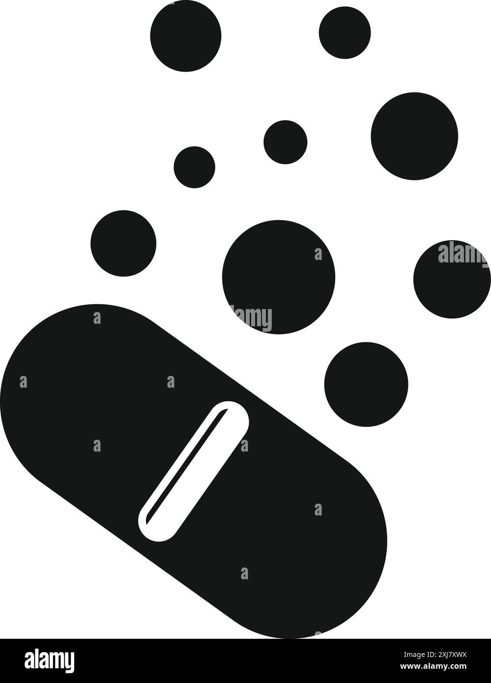 Simple icon of a pill dissolving, releasing medicine into the body ...