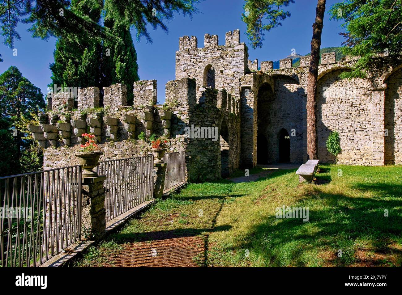 Italy Piedmont Domoossola Sacred Mount Mattarella castle in the gardens ...