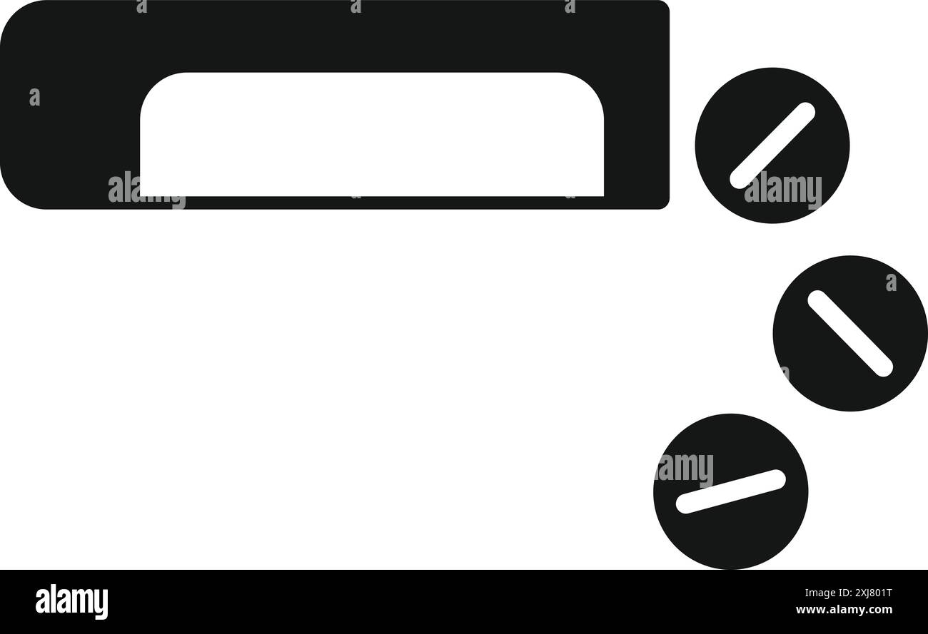 Black and white icon of a medical container dispensing round pills ...