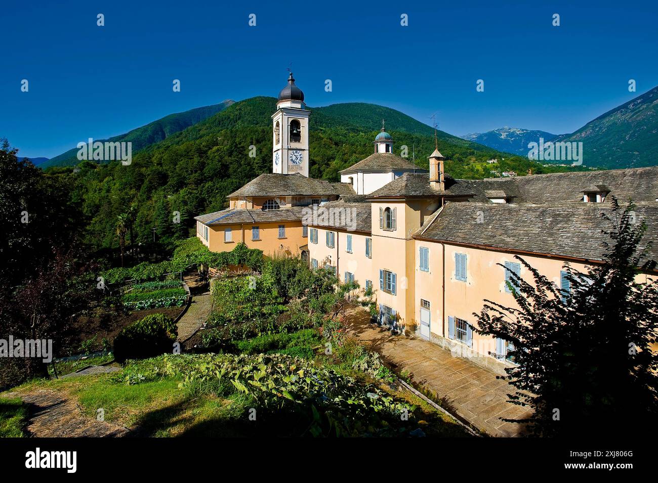 Italy Piedmont Domodossola Sacred Mount the sanctuary from the gardens ...