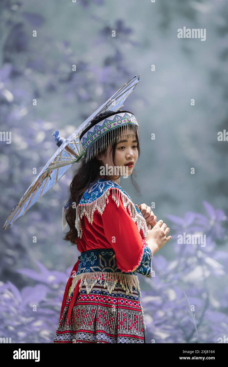 Beautiful young asian woman wearing traditional hmong ethnic costume in ...