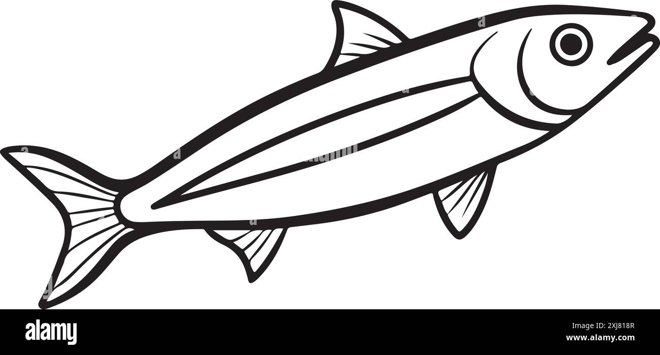 Anchovy fish silhouette isolated on white, animal anchovy natural logo ...