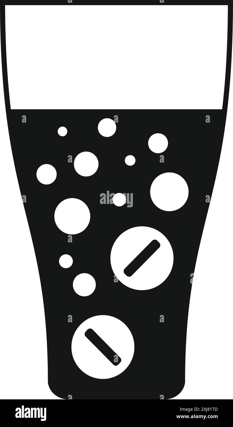 Black and white icon of a glass with effervescent tablets dissolving in ...