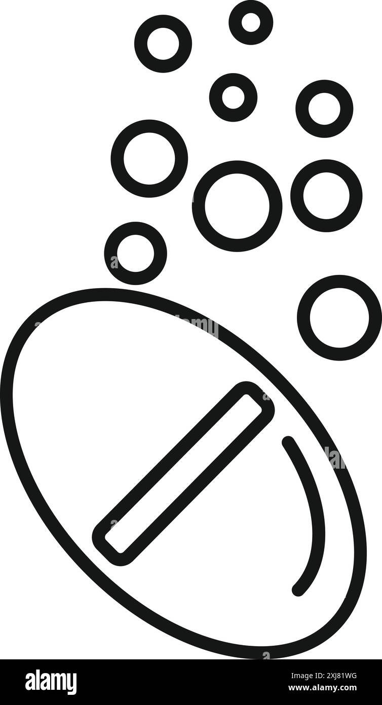 Line art icon of a pill dissolving in liquid with bubbles Stock Vector ...