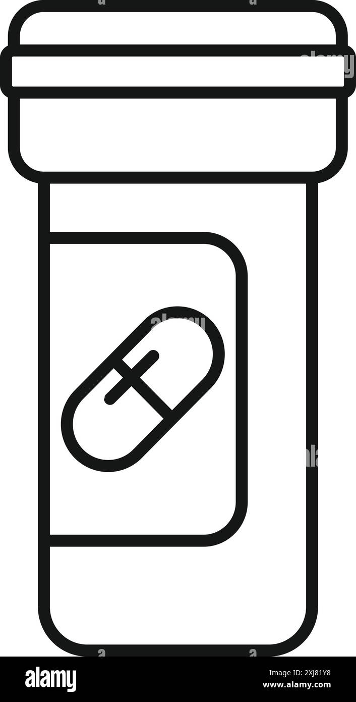 Simple line art icon of a medical pill bottle showing a capsule inside ...
