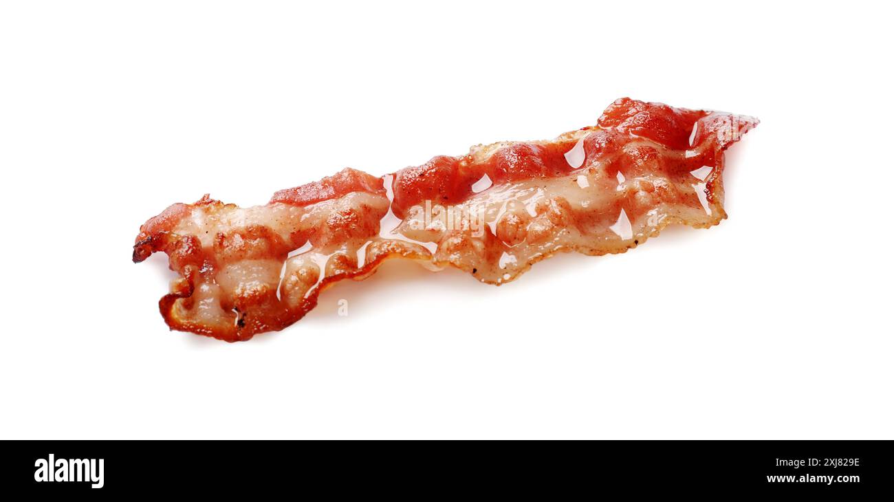 Slice of tasty fried bacon isolated on white Stock Photo - Alamy