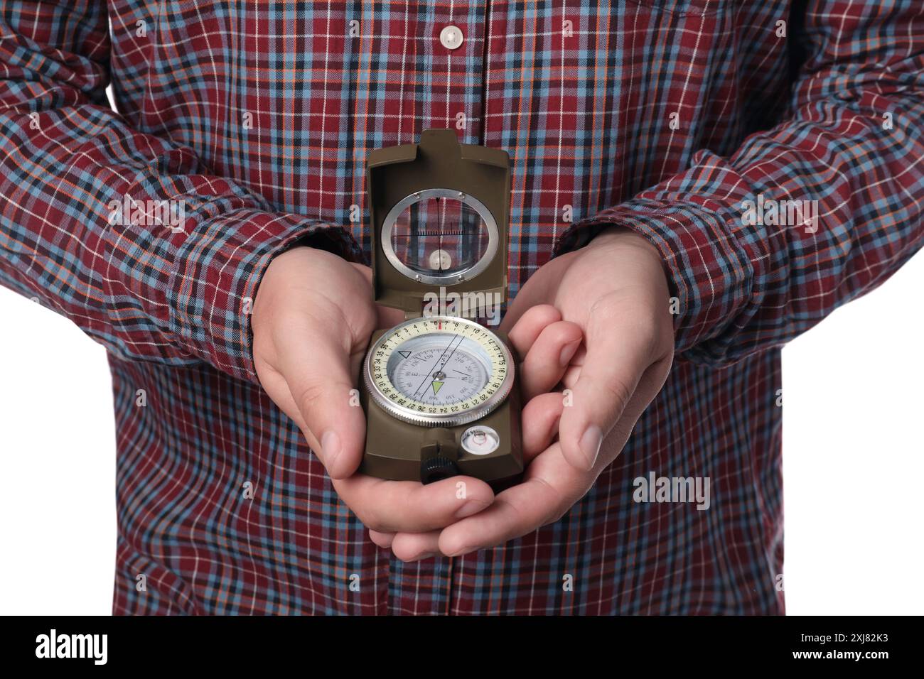 Man holding compass on white background, closeup Stock Photo - Alamy