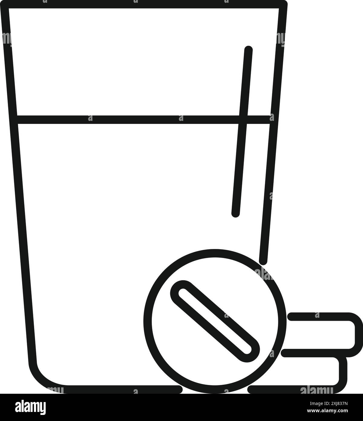 Line drawing of a glass of water with an effervescent tablet dissolving ...