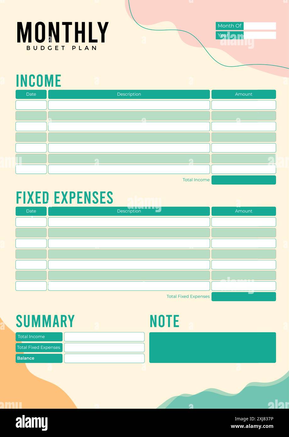 vector monthly budget planner template Stock Vector Image & Art - Alamy