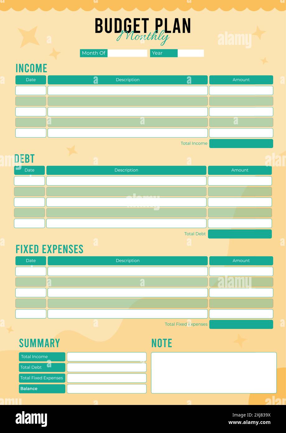vector monthly budget planner template Stock Vector Image & Art - Alamy