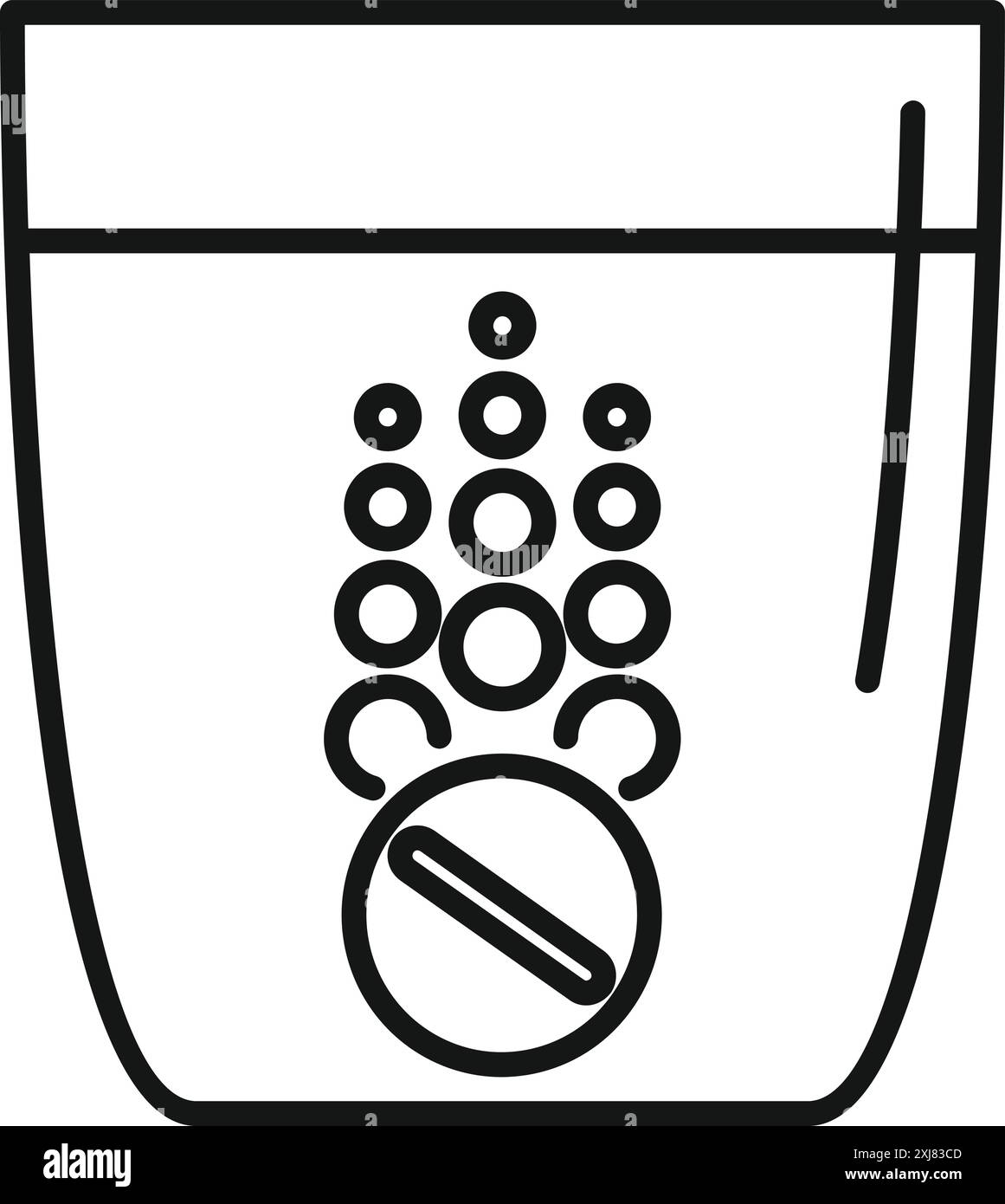 Line drawing of an effervescent tablet dissolving in a glass of water ...