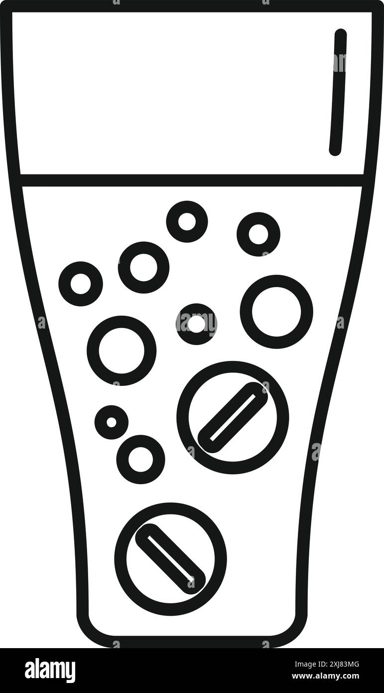 Line art icon of a glass of water with effervescent pills dissolving ...