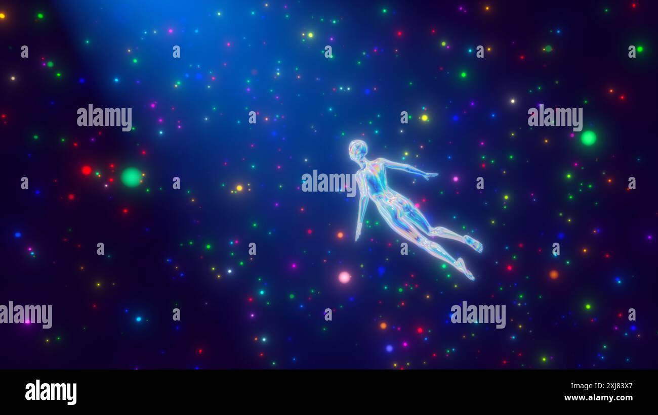 a glittering man floating in the shining starry sky Stock Photo - Alamy