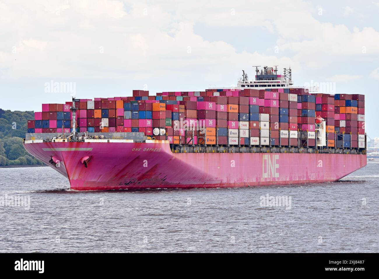Containership ONE ORPHEUS outbound from Hamburg. The vessel ist heading ...