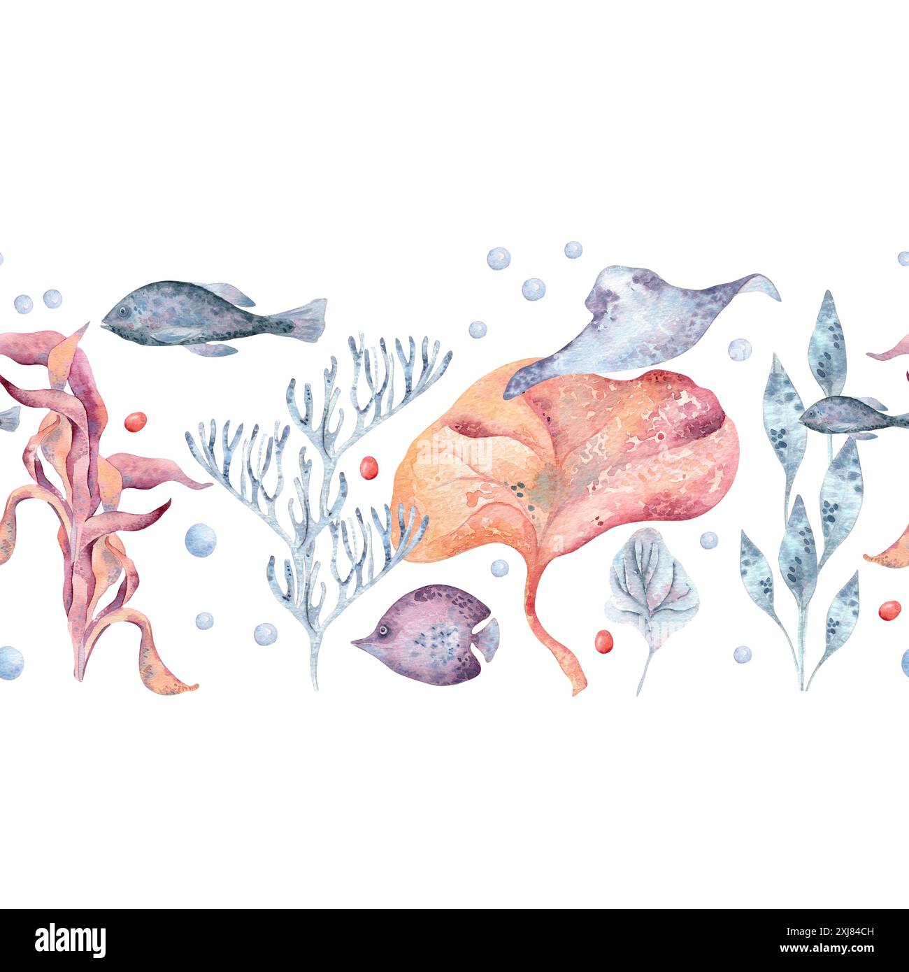 Underwater repeating ornate with sea flora and ocean creatures in ...