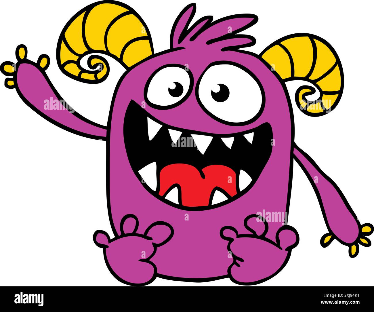 Funny cartoon smiling monster character. Illustration of cute and happy ...