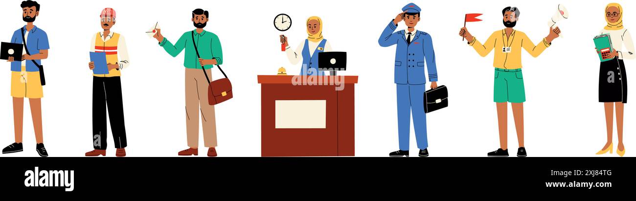 Set of professions. Programmer, engineer, builder, postman ...