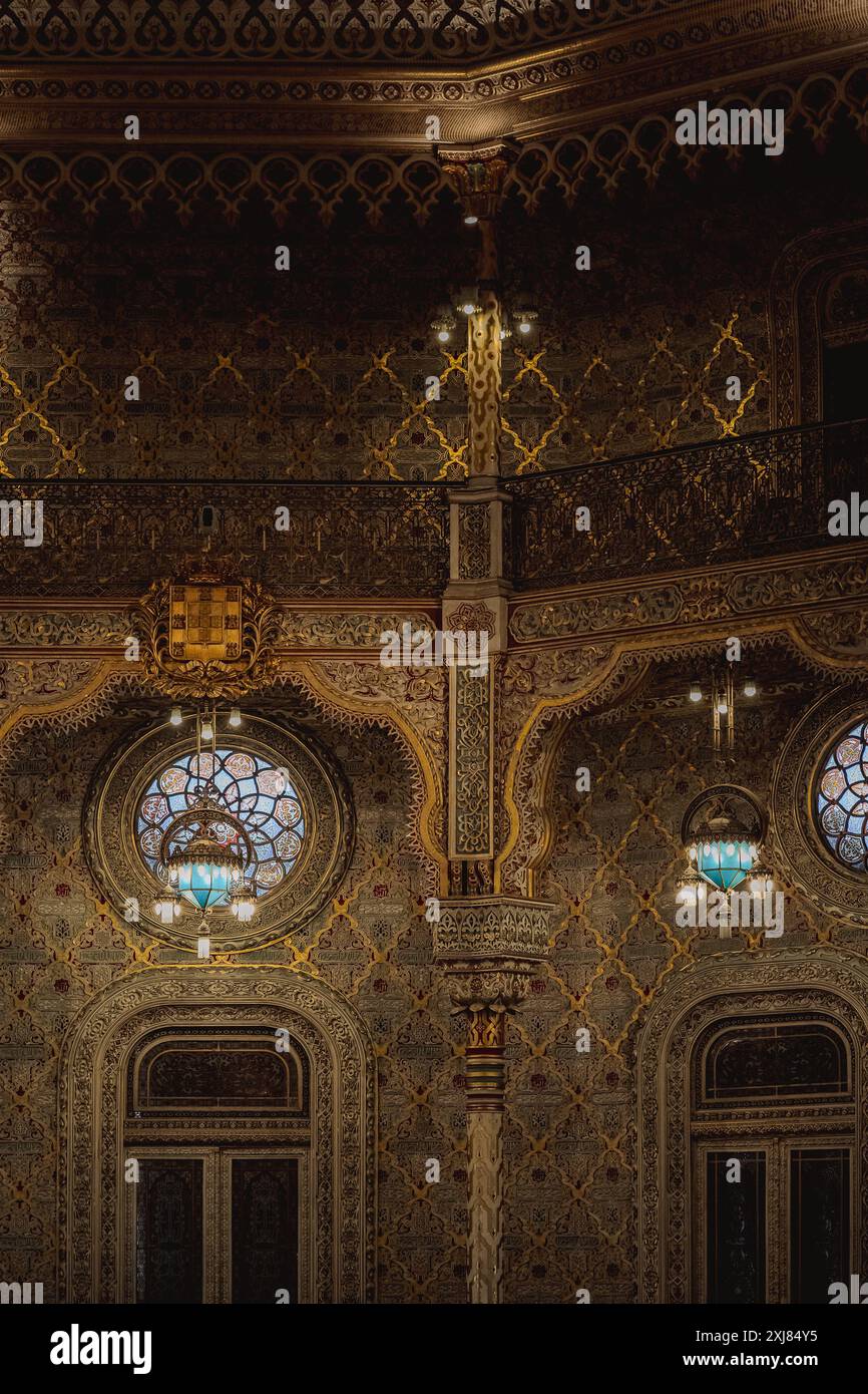 Inside building with stained glass windows and ceiling Stock Photo - Alamy