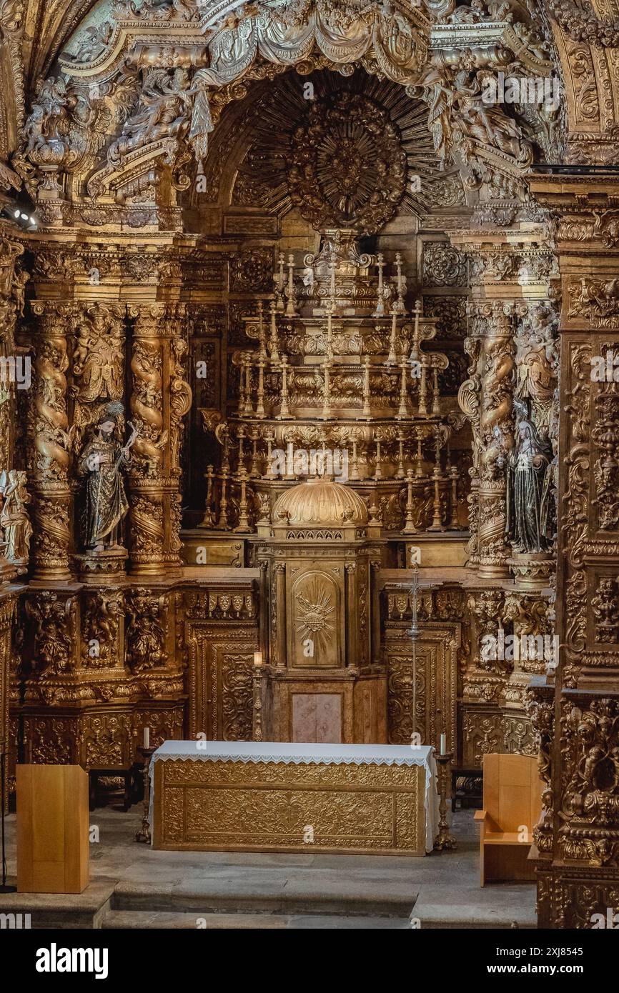Church interior with altar, art, medieval architecture, sculptures holy ...