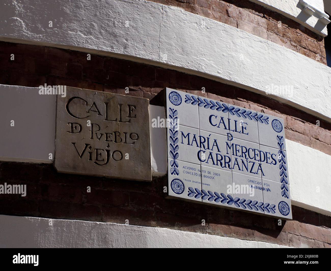 bogota Colombia street sign calle de pueblo viejo (old village street ...