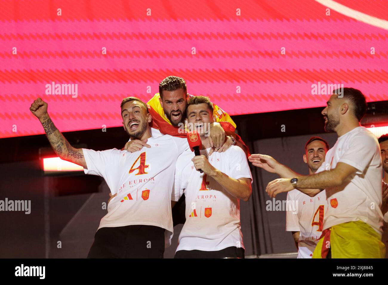 Nacho Fernandez,Joselu Mato and Alvaro Morata during the celebration of ...
