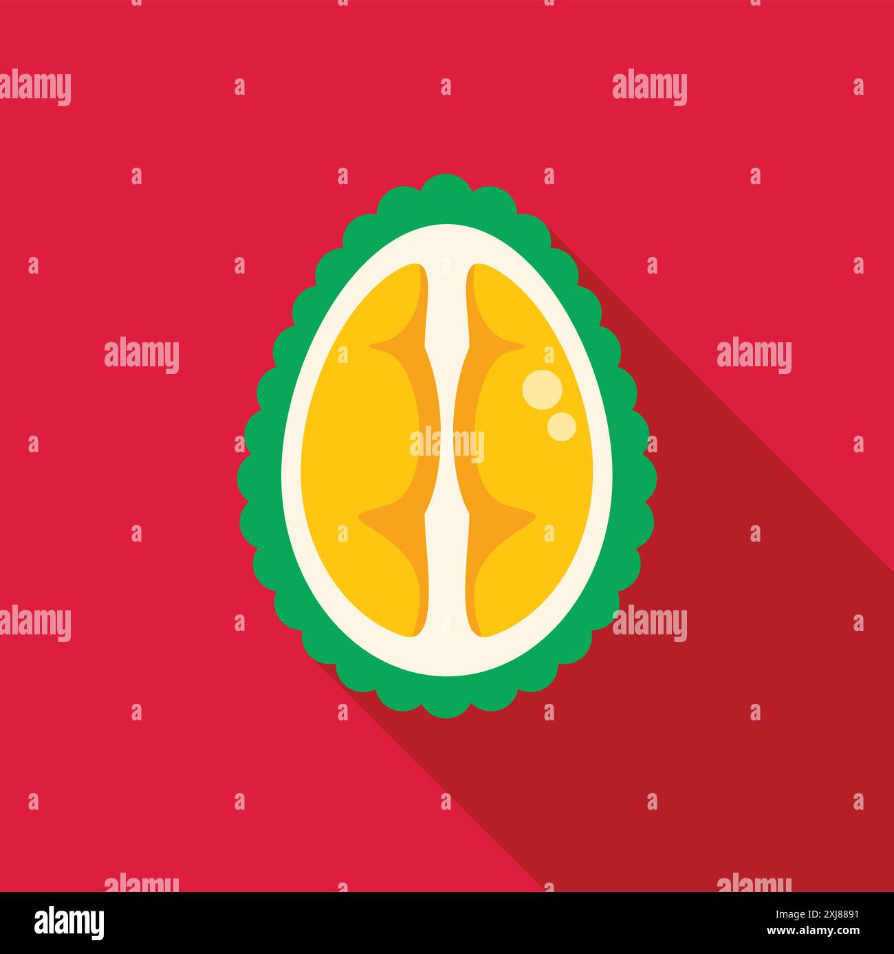 Minimalist icon of a durian fruit cut in half revealing its yellow ...