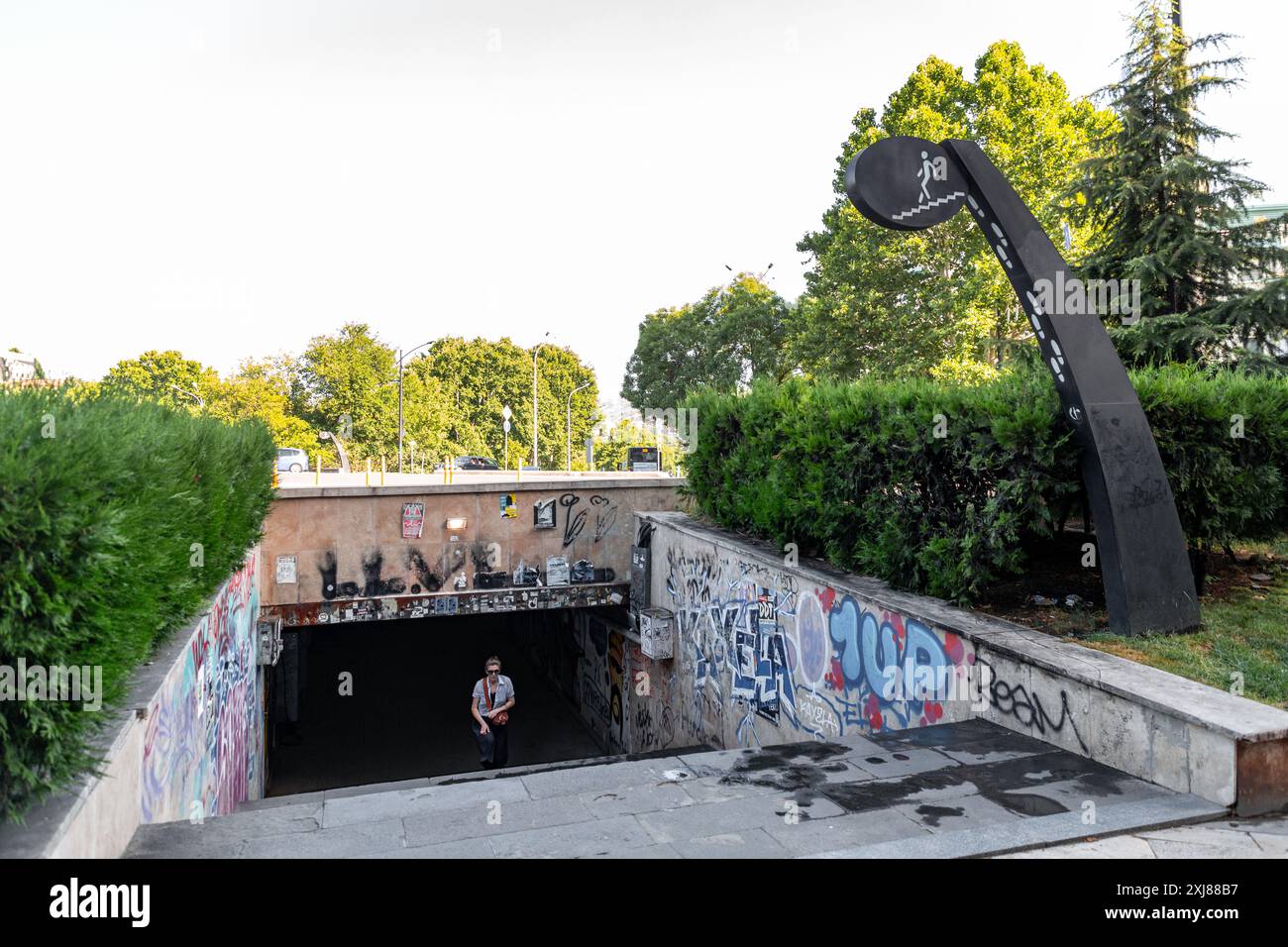 Tbilisi, Georgia - 24 JUNE, 2024: Pedestrian underpass sign at the ...