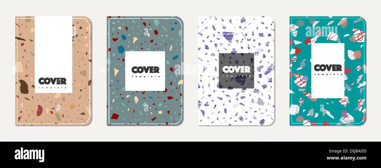 Note book cover design. Terrazzo abstract background made of natural ...