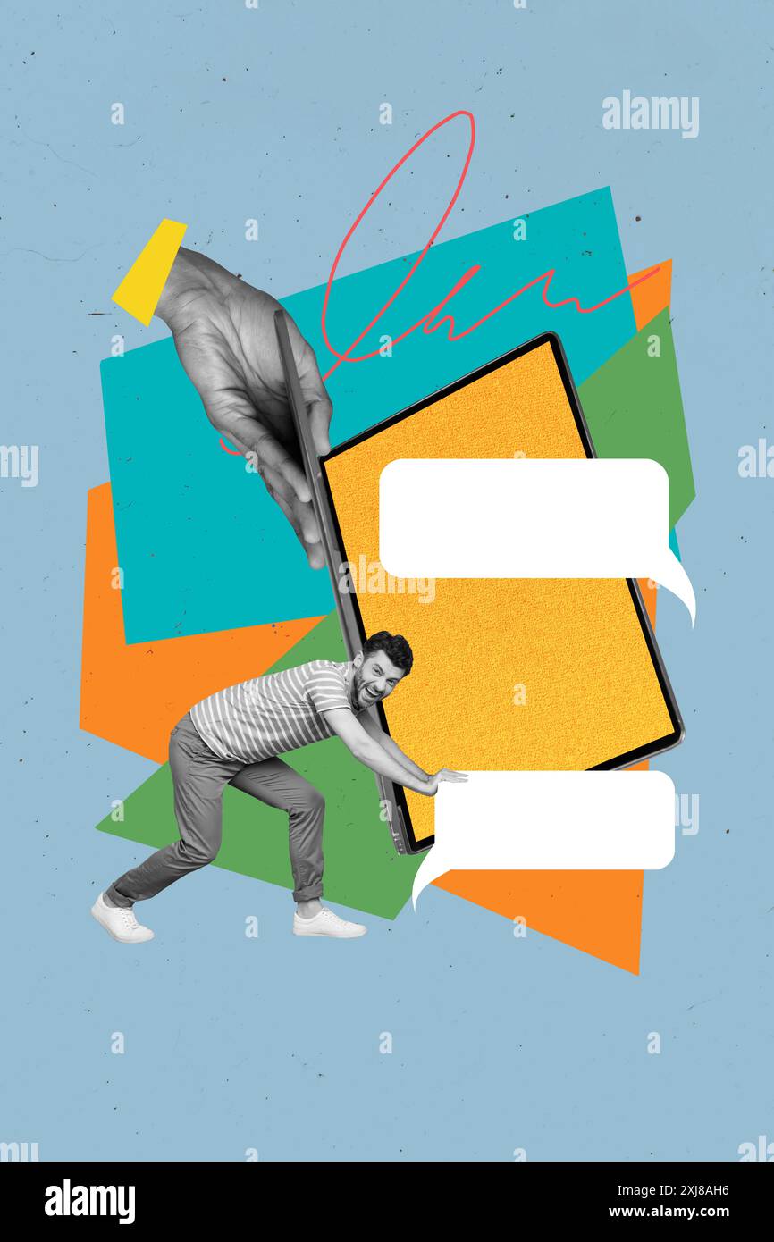 3D photo collage trend artwork sketch image of huge laptop display ...