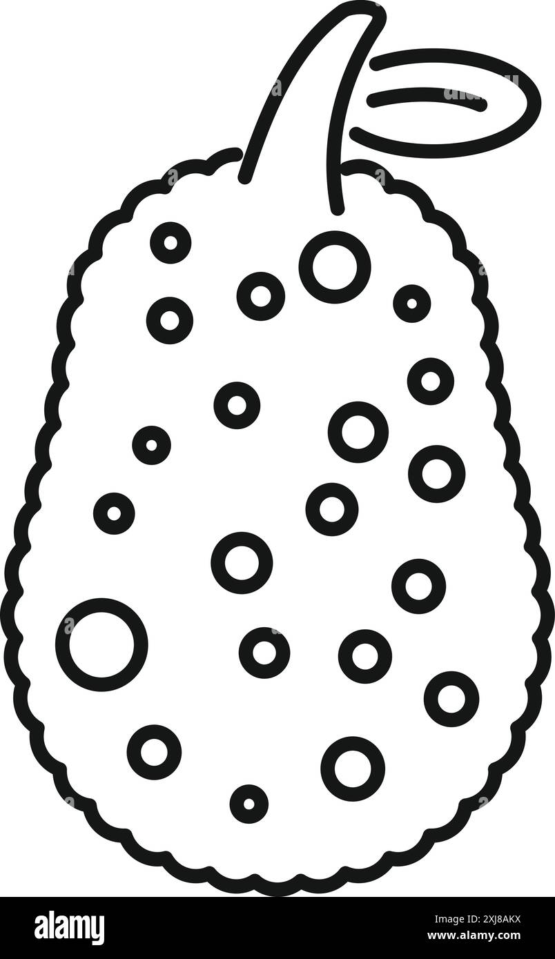 Jackfruit exotic fruit with leaf growing on tree branch in outline ...