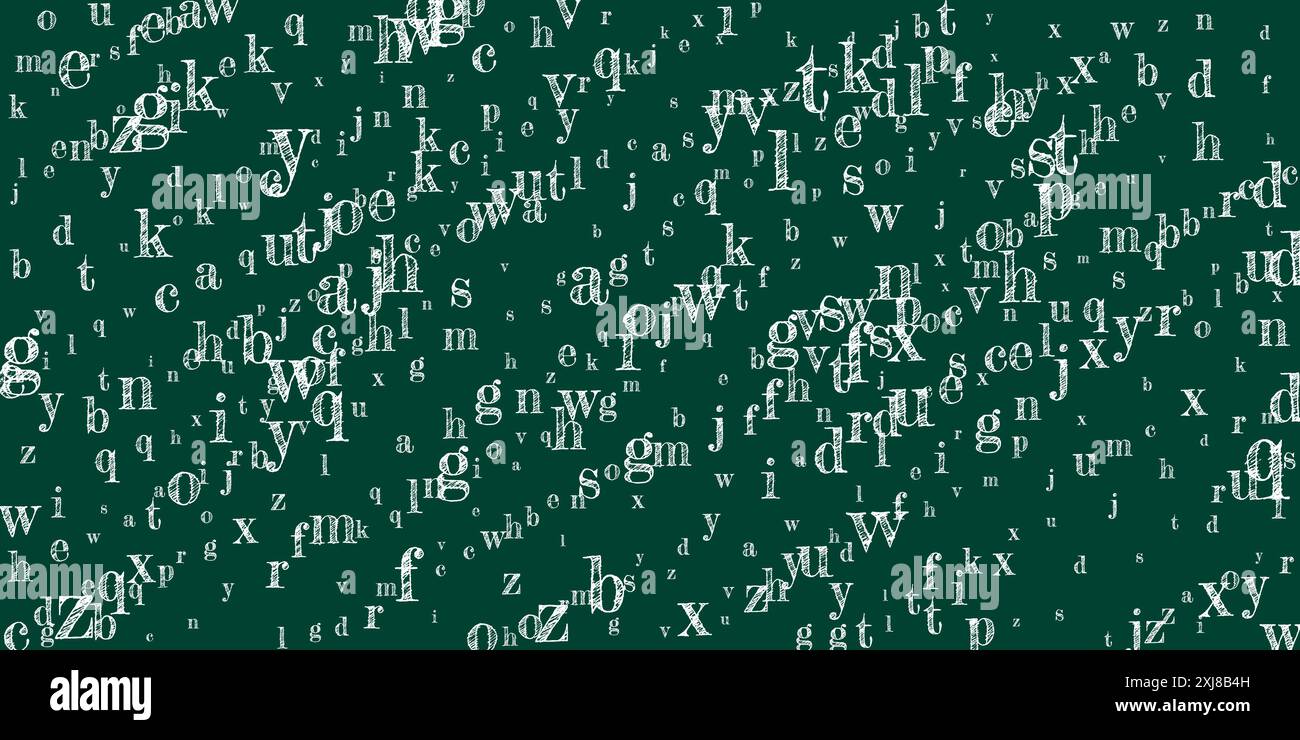 Falling letters of English language. White chalk characters of Latin ...